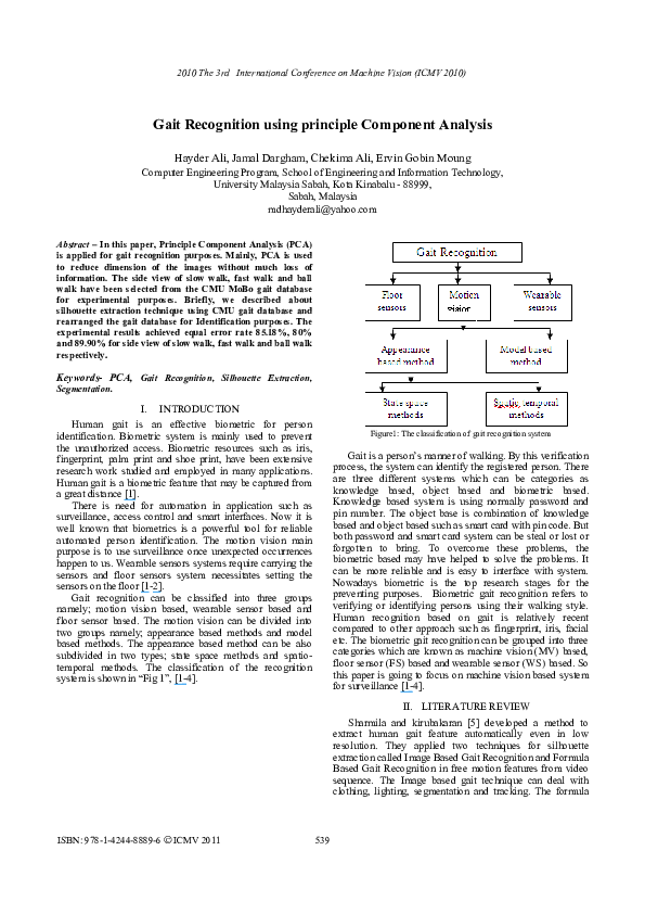 (PDF) Gait Recognition using principle Component Analysis