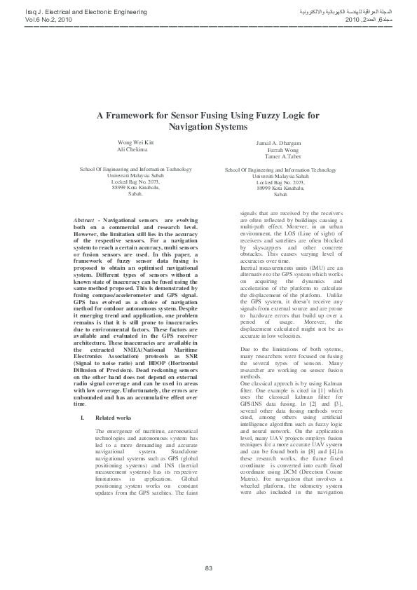 Pdf A Framework For Sensor Fusing Using Fuzzy Logic For Navigation