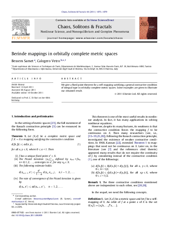(PDF) Berinde mappings in orbitally complete metric spaces