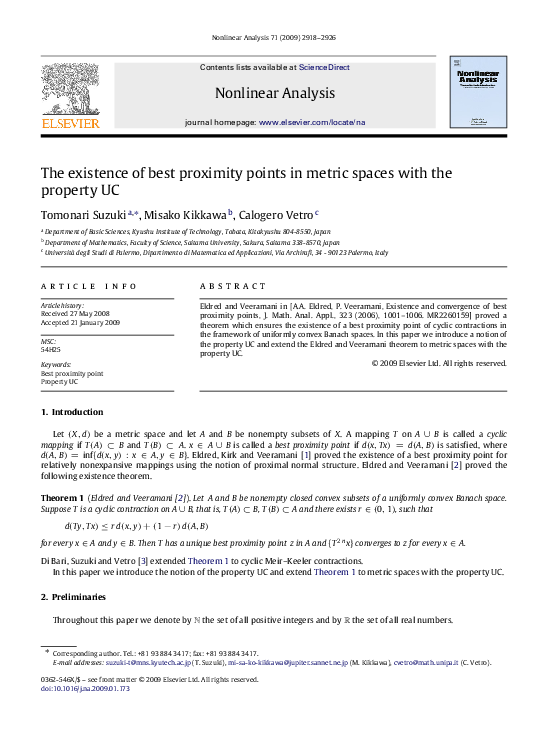 The Existence Of Best Proximity Points In Metric Spaces With The Property Uc