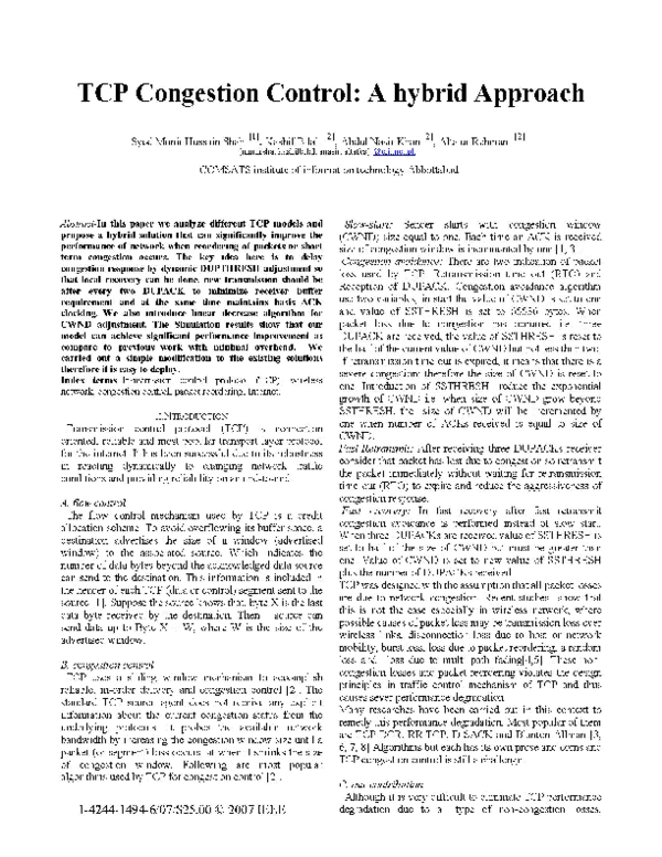Pdf Tcp Congestion Control A Hybrid Approach Kashif Bilal