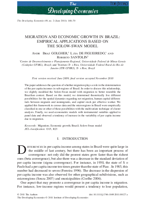 (PDF) MIGRATION AND ECONOMIC GROWTH IN BRAZIL: EMPIRICAL APPLICATIONS ...