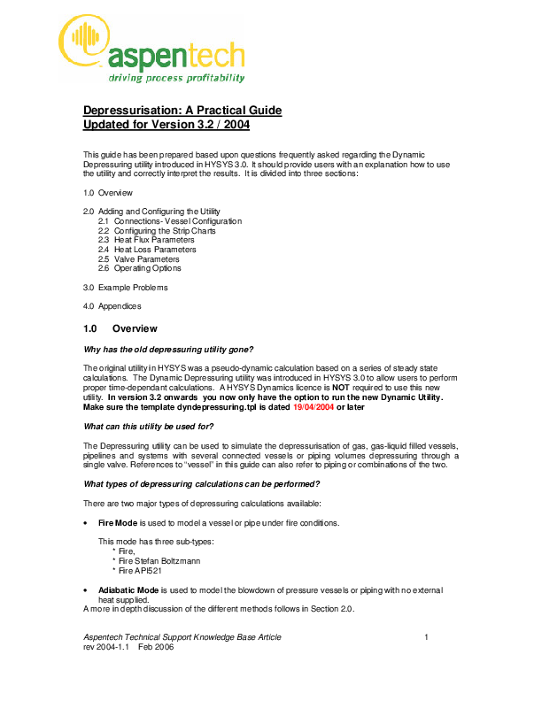 Depressurisation: A Practical Guide HYSYS