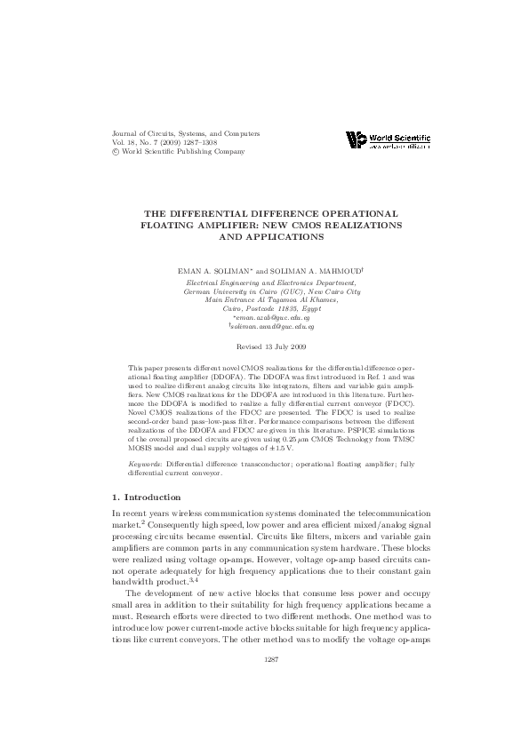 (PDF) The differential difference operational floating amplifier: a new ...