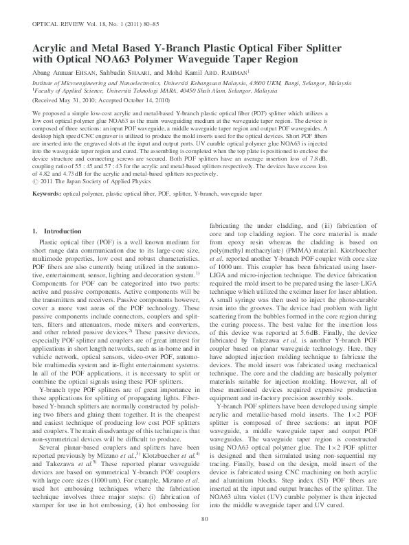 (PDF) Acrylic and metal based Y-branch plastic optical fiber splitter ...