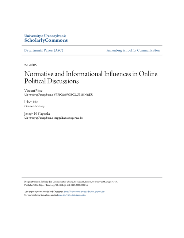 (PDF) Normative and Informational Influences in Online Political ...