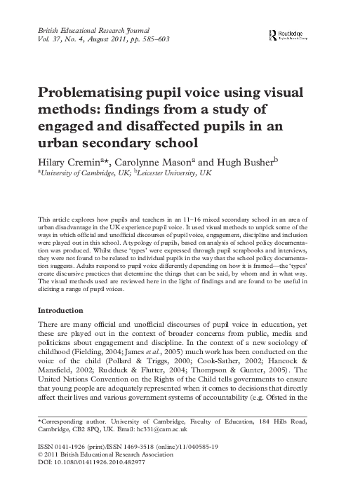 (PDF) Problematising pupil voice using visual methods: findings from a ...