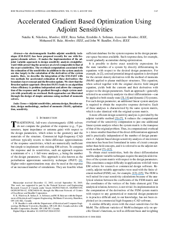 (PDF) Accelerated gradient based optimization using adjoint sensitivities