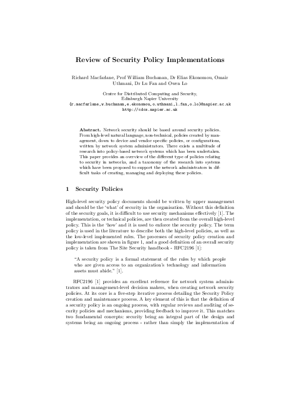 (PDF) Review Of Formal Security Policy implementations In Network Firewalls