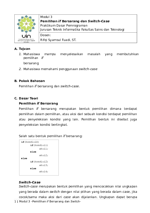Doc Modul 3 Pemilihan If Bersarang Dan Switch Case