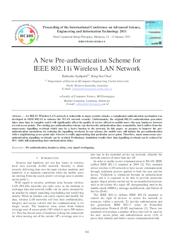 (PDF) A New Pre-authentication Scheme for IEEE 802.11i Wireless LAN Network