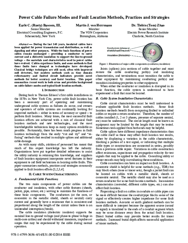 (PDF) Power Cable Failure Modes and Fault Location Methods, Practices and Strategies