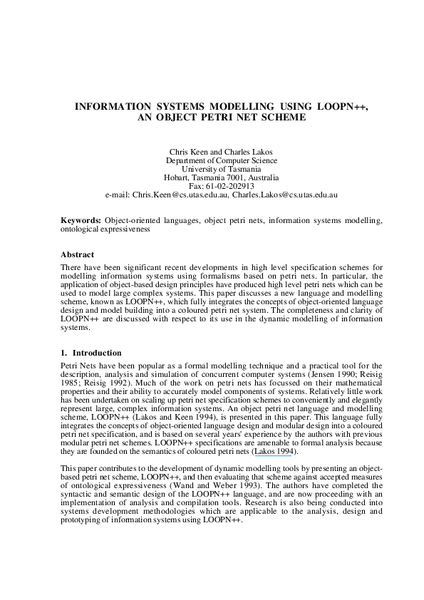 (PDF) INFORMATION SYSTEMS MODELLING USING LOOPN++, AN OBJECT PETRI NET SCHEME