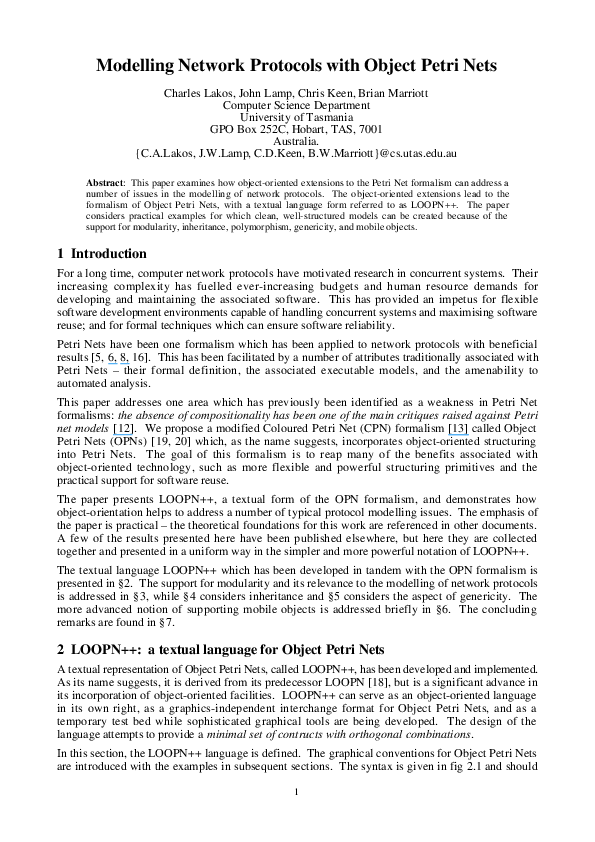 (PDF) Modelling Network Protocols with Object Petri Nets