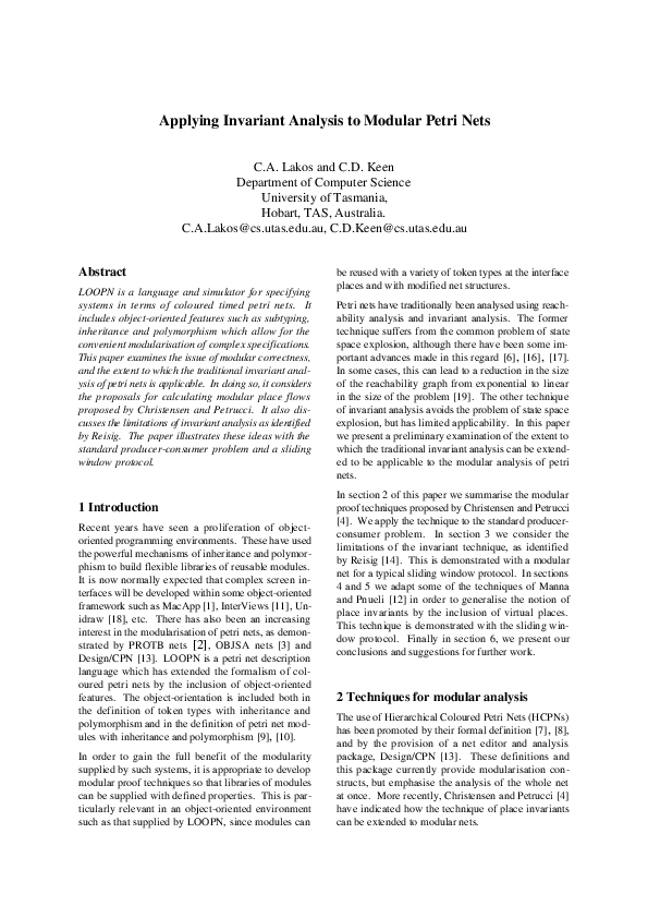 (PDF) Applying Invariant Analysis to Modular Petri Nets