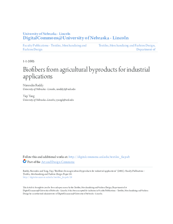(PDF) Biofibers from agricultural byproducts for industrial applications