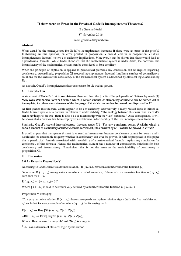 (PDF) If there were an Error in the Proofs of Godel's Incompleteness ...