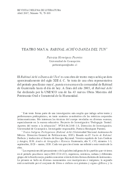 (PDF) TEATRO MAYA: RABINAL ACHÍ O DANZA DEL TUN