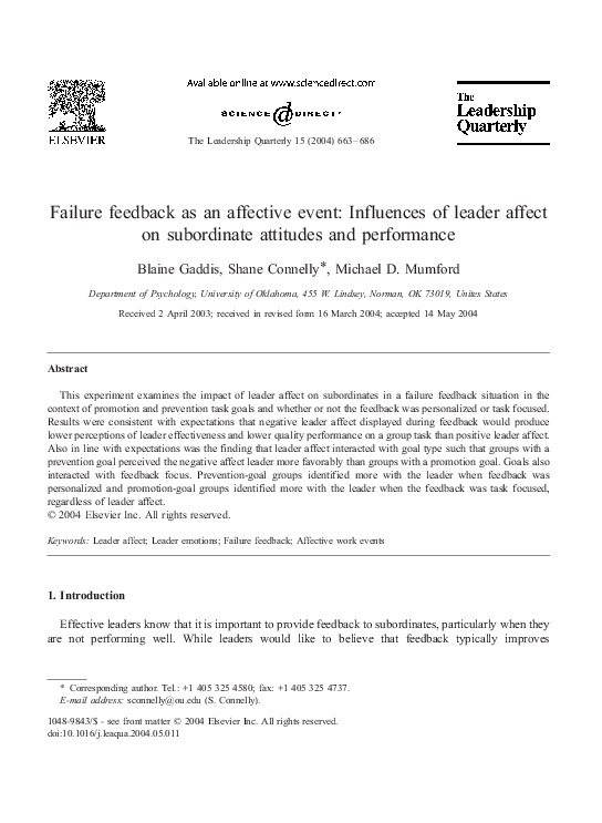 (PDF) Failure feedback as an affective event: Influences of leader ...