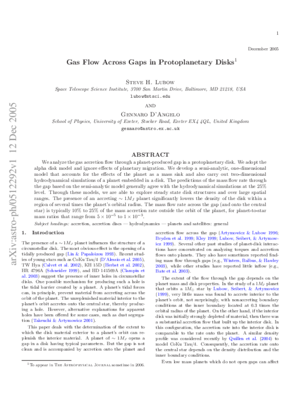 (PDF) Gas Flow Across Gaps in Protoplanetary Disks