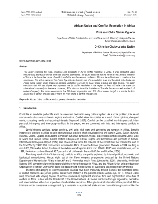 (PDF) African Union and Conflict Resolution in Africa