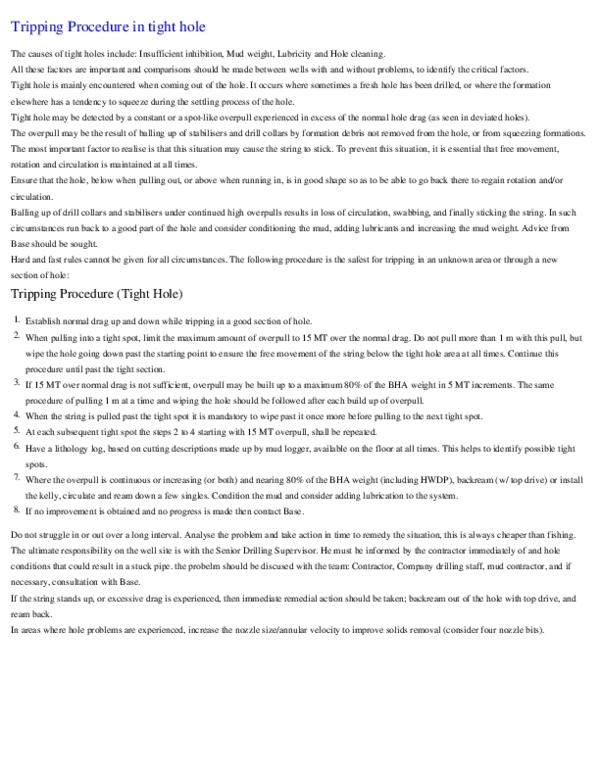 (PDF) Tripping Procedure in tight hole