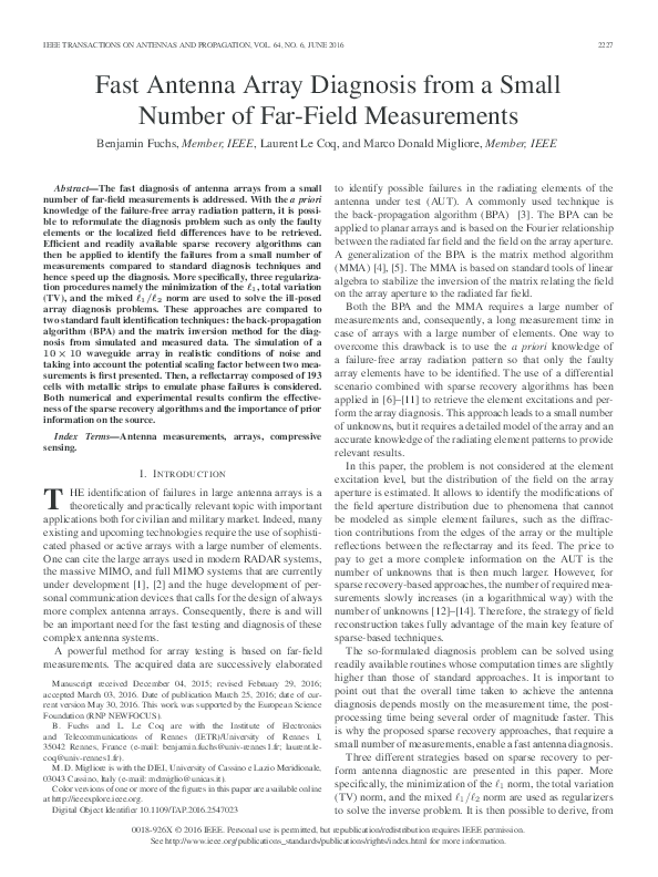 (PDF) Fast Antenna Array Diagnosis from a Small Number of Far-Field Measurements