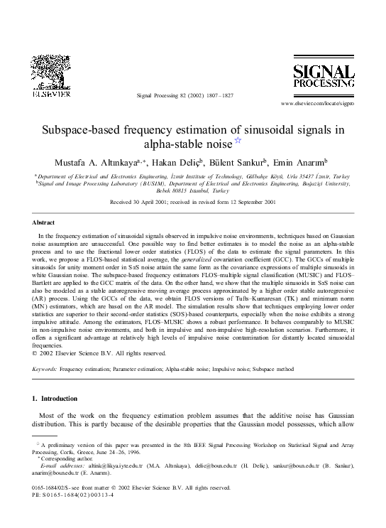 (PDF) Subspace-based frequency estimation of sinusoidal signals in alpha-stable noise
