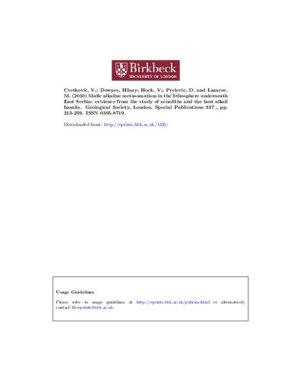(PDF) Mafic alkaline metasomatism in the lithosphere underneath East ...