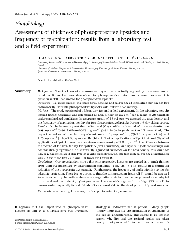 (PDF) Assessment of thickness of photoprotective lipsticks and ...