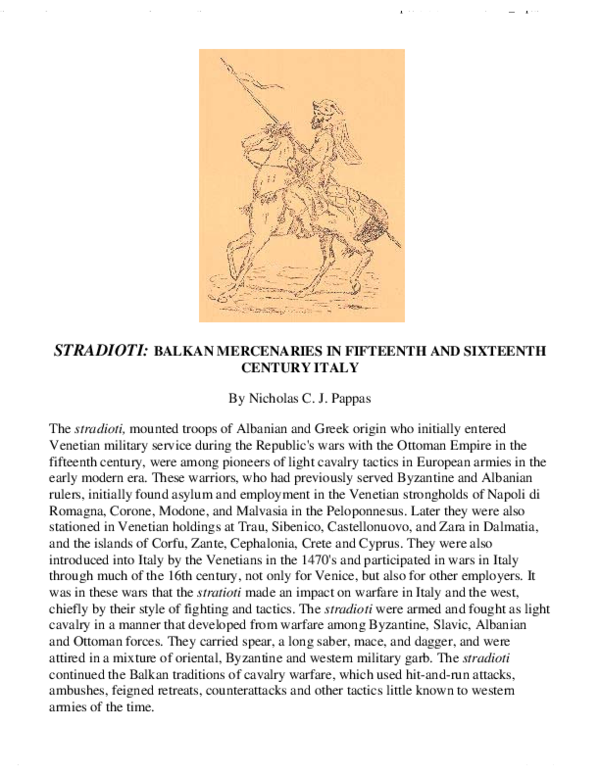 (PDF) Stradioti: Balkan Mercenaries in Fifteenth and Sixteenth Century ...