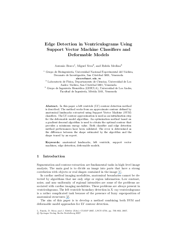 Pdf Edge Detection In Ventriculograms Using Support Vector Machine Classifiers And Deformable