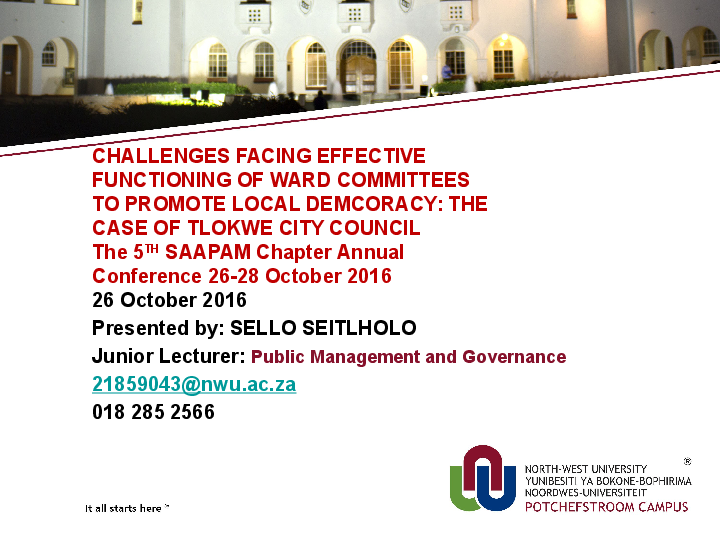 (PPT) CHALLENGES FACING EFFECTIVE FUNCTIONING OF WARD COMMITTEES.