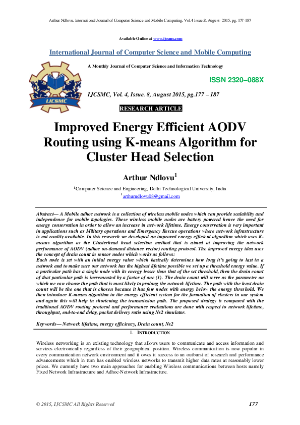 (PDF) Energy-Efficient AODV Routing with K-means
