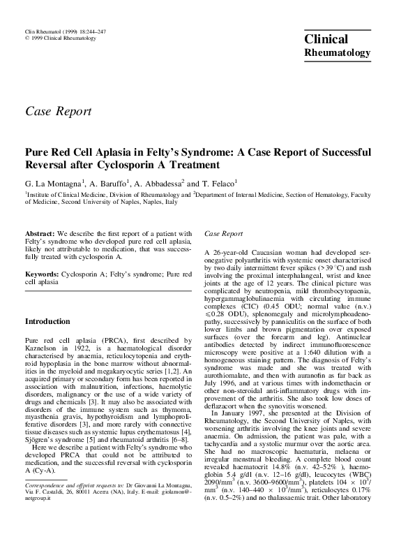 (PDF) Cellulitis in the Presentation of Felty's Syndrome: A Case Report | Mohammad Shawaqfeh ...