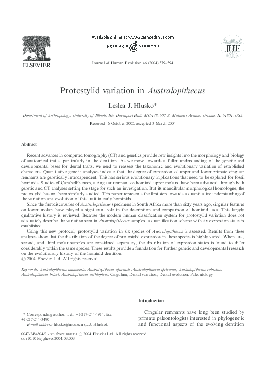 (PDF) Protostylid variation in Australopithecus
