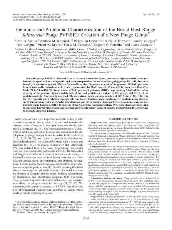 (PDF) Genomic and proteomic characterization of the broad-host-range Salmonella phage PVP-SE1 ...