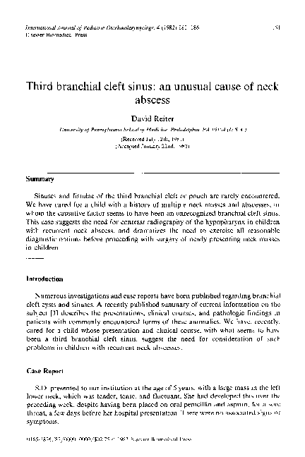 (PDF) Third branchial cleft sinus: an unusual cause of neck abscess