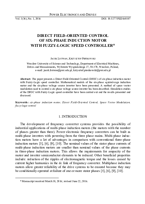 Direct Field Oriented Control Of Six Phase Induction Motor With Fuzzy Logic Speed Controller