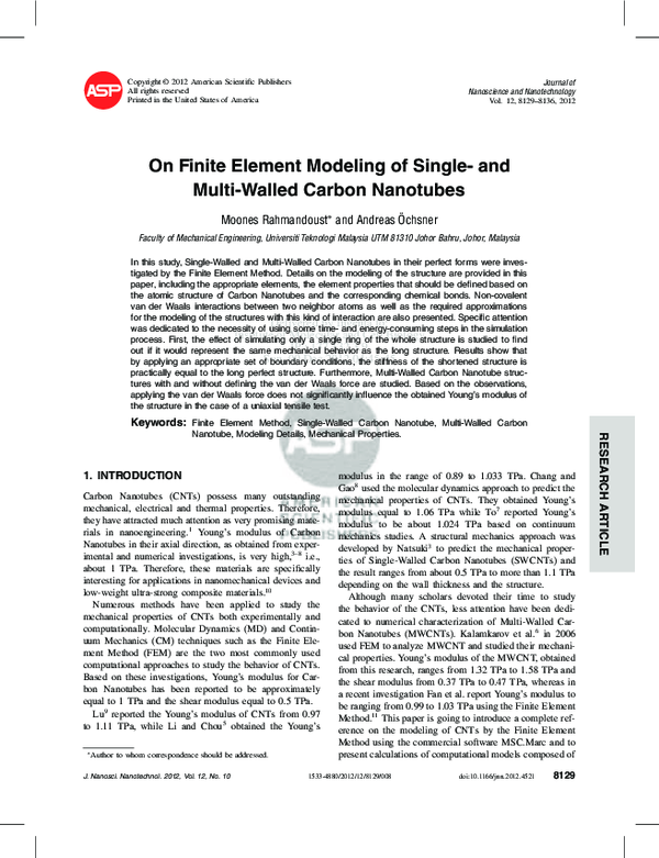 Pdf On Finite Element Modeling Of Single And Multi Walled Carbon