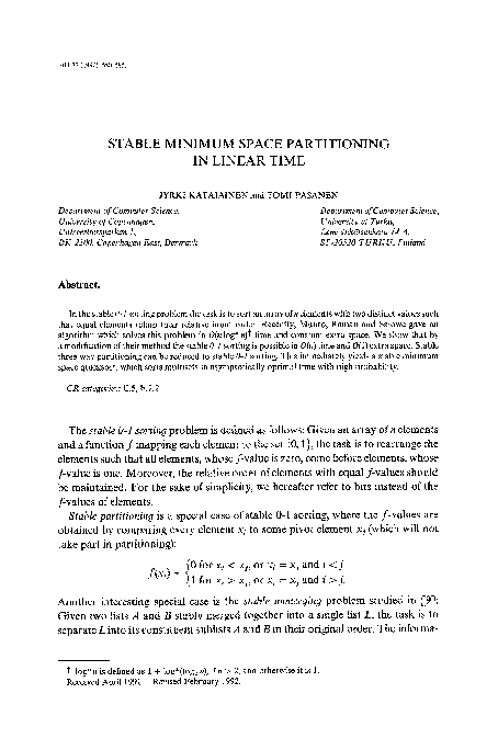 (PDF) Stable minimum space partitioning in linear time
