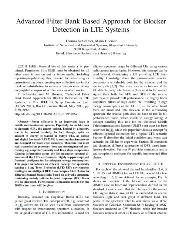 Pdf Advanced Filter Bank Based Approach For Blocker Detection In Lte