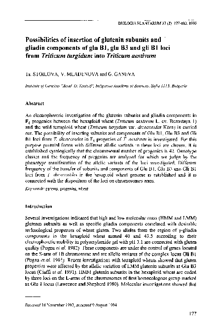 (PDF) Possibilities of insertion of glutenin subunits and gliadin ...