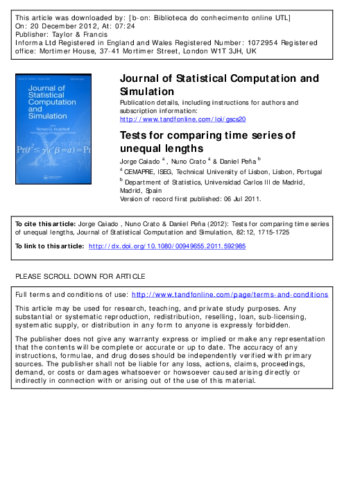 Pdf Journal Of Statistical Computation And Simulation Tests For Comparing Time Series Of