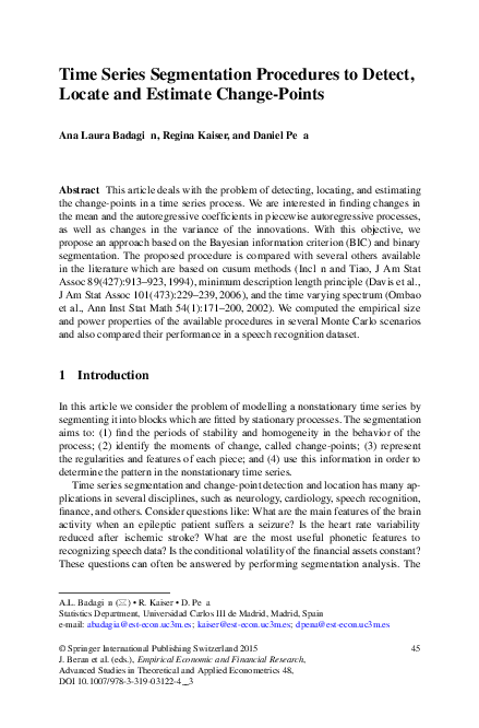 (PDF) Time Series Segmentation Procedures to Detect, Locate and Estimate Change-Points