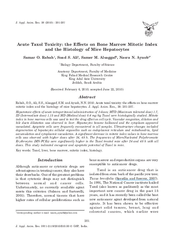 (PDF) Acute Taxol Toxicity: the Effects on Bone Marrow Mitotic Index ...