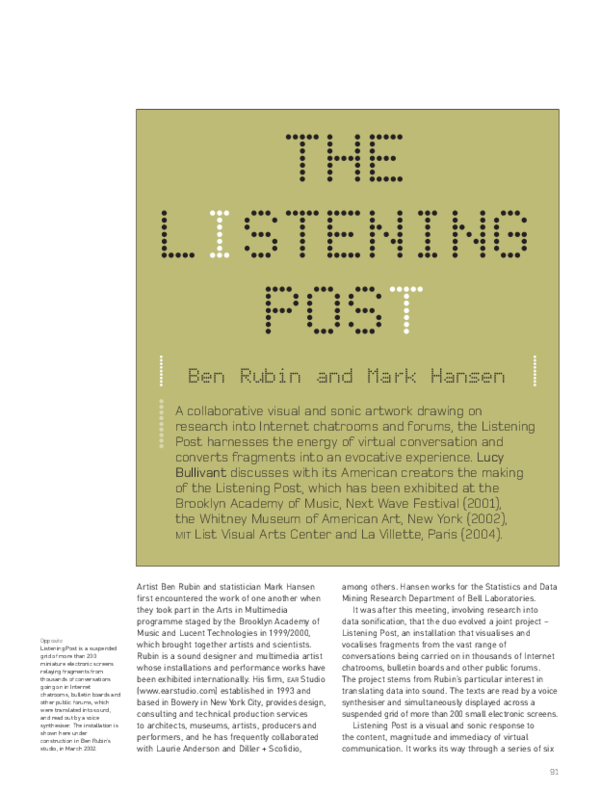 (PDF) The Listening Post: Ben Rubin and Mark Hansen