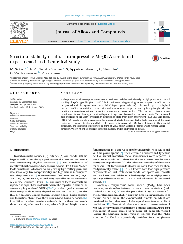 (PDF) Structural stability of ultra-incompressible Mo 2 B: A combined ...