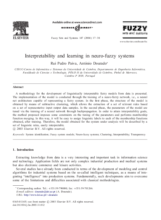 (PDF) Interpretability and learning in neuro-fuzzy systems