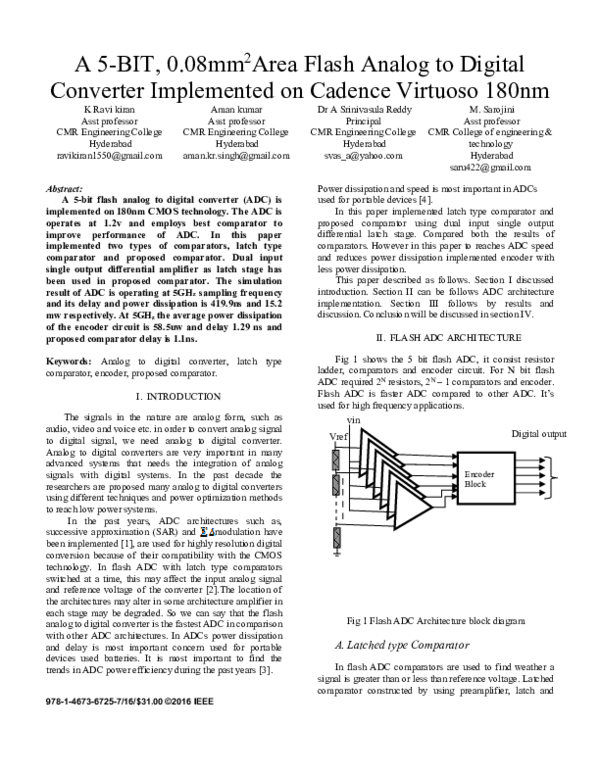 (PDF) A 5-BIT, 0.08mm 2 Area Flash Analog to Digital Converter Implemented on Cadence Virtuoso 180nm